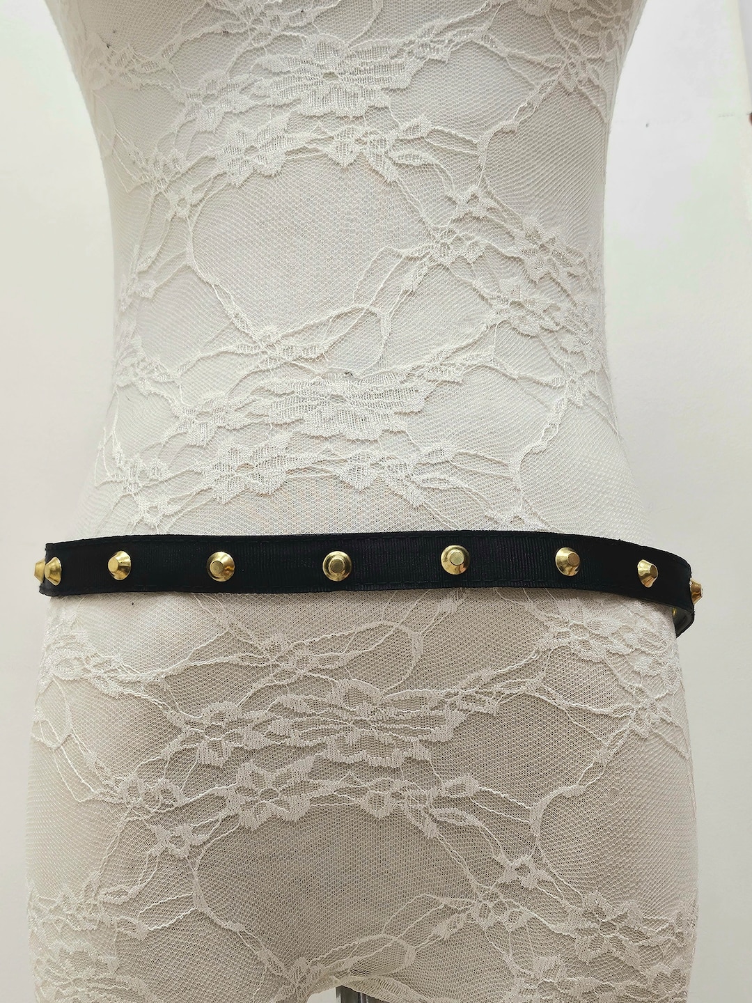 Studded Belt, Black Belt, Gold Studs, Punk Aesthetic, Snap Fastening - Etsy
