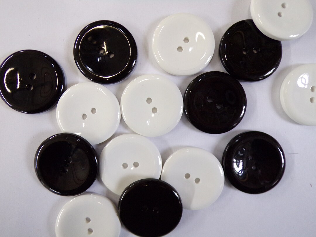 Buy 30mm, 34mm Black White Flat Buttons, Large Buttons, Sewing, White ...