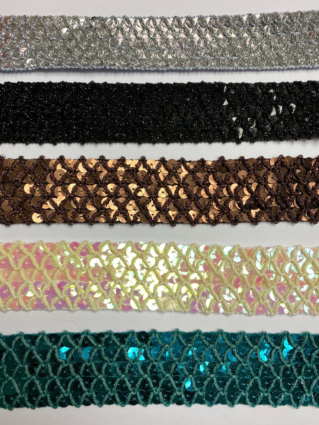 1 Mtr, Sequins & Lurex Trim 35mm Rigid, Sequins Tape, 6 Colours, Lurex ...