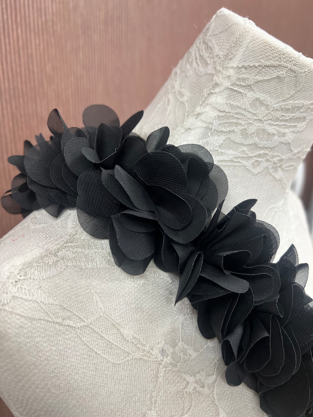 Black Flower Organza on Elastic Tape Roll, Elasticated Flower Organza ...