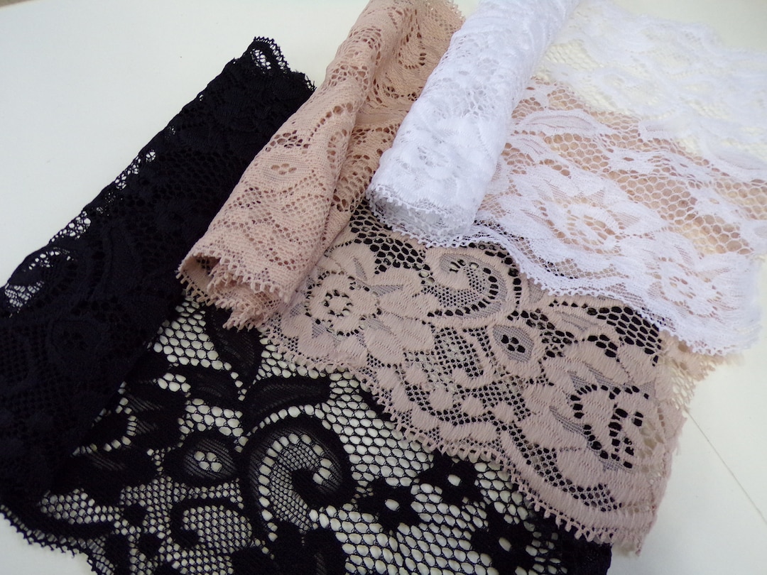 Beautiful Stretch Lace 15cm Black, White, Ivory, Stone, Stretch Lace ...