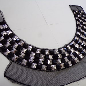 Beautiful Black Silver Applique Patch, Round Neck, Neck Trim , Appliqué ...
