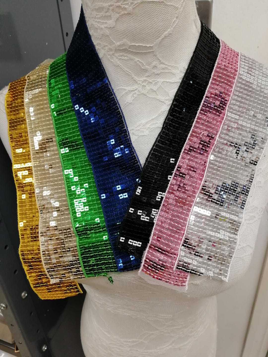 7 Colours, 11 Row Mesh Trim With Sequins, 5cm Sequins Trim, Sequins ...