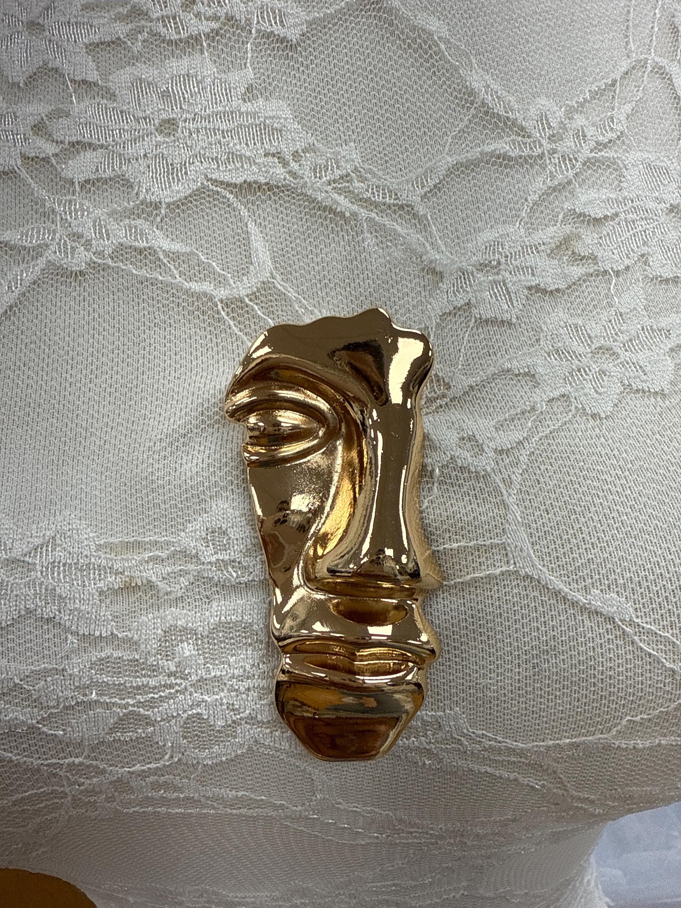 Face Brooch, Greek Brooch, Art Brooch, Matt Gold Brooch, Gold Brooch ...