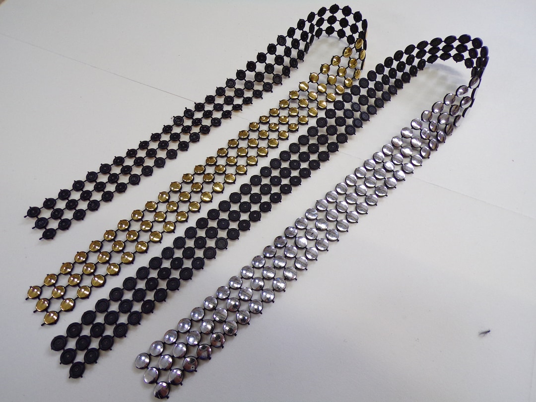 1 Mtr - Silver or Gold Rigid Stud Trim, Stud Look Trim, Soft Easy Sew ...