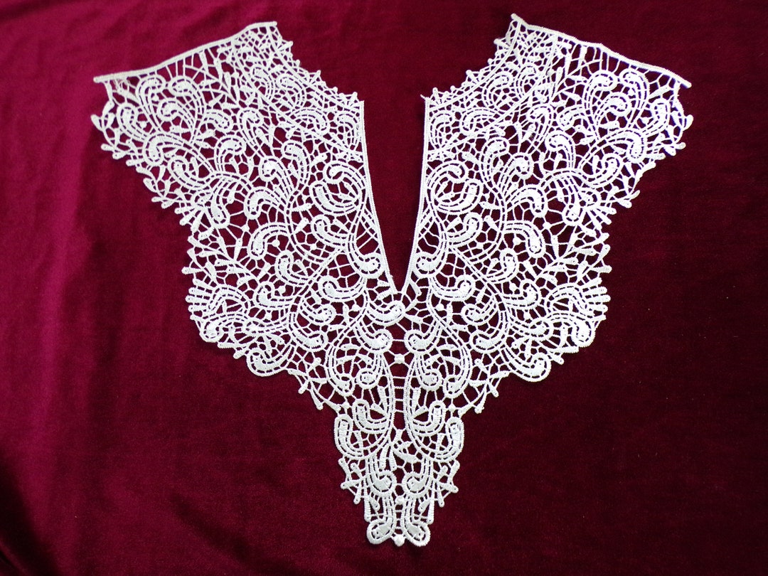 Large White Lace Applique, Lace Neck Trim, Occasion Wear Appliqué, Neck ...