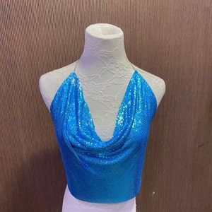 Rhinestone Chain Top, Exclusive Blue Colour Crop Top, Chainmail Top ...