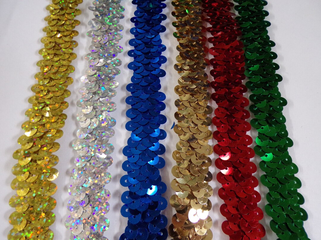 1mtr, 1.8cm Wide Sequin Elastic, Sequin Stretch Trim, Sequin Band ...