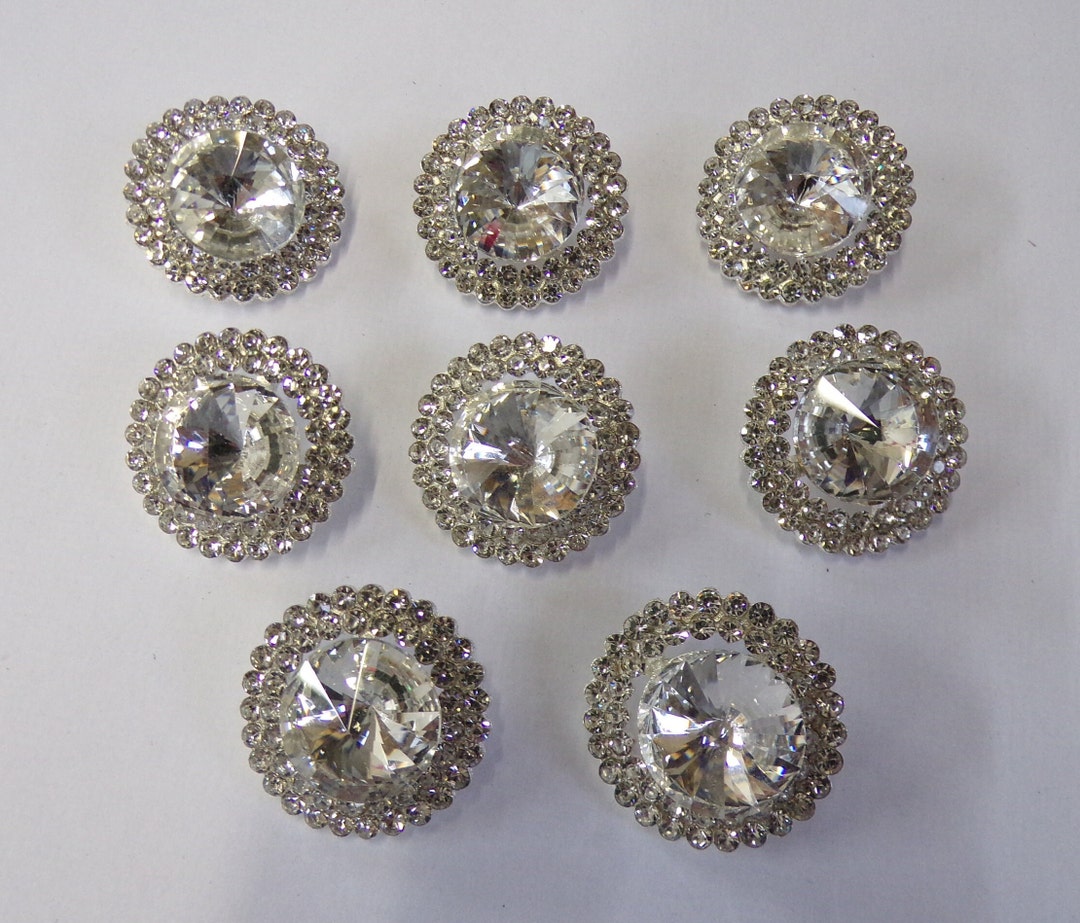 23mm Silver Diamante Button, Bridal Rhinestone Buttons, Fashion Buttons ...