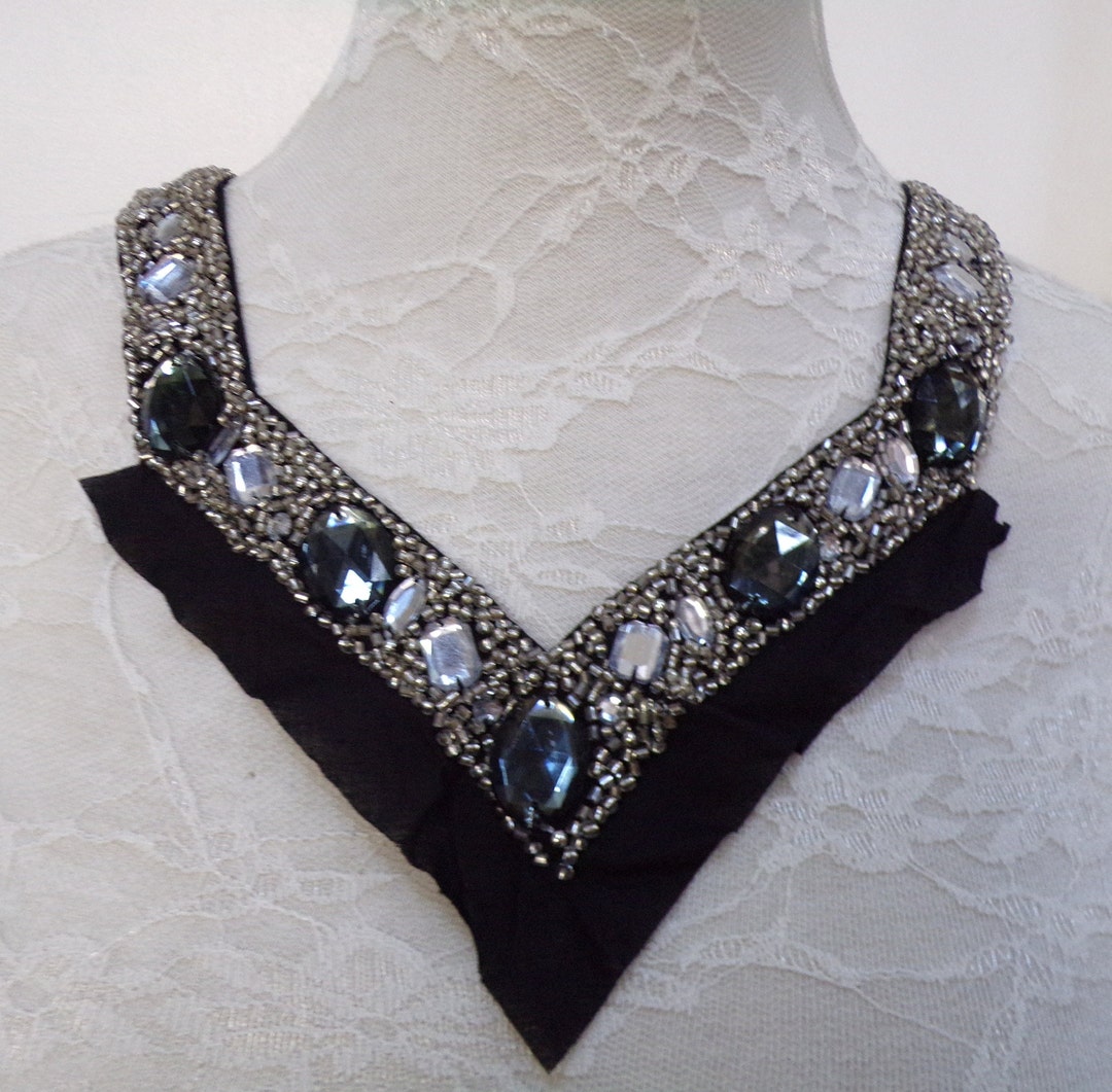 Black Beaded Neck Trim, Jewel Neck Trim, Beaded Neck Trim, Diamanté ...