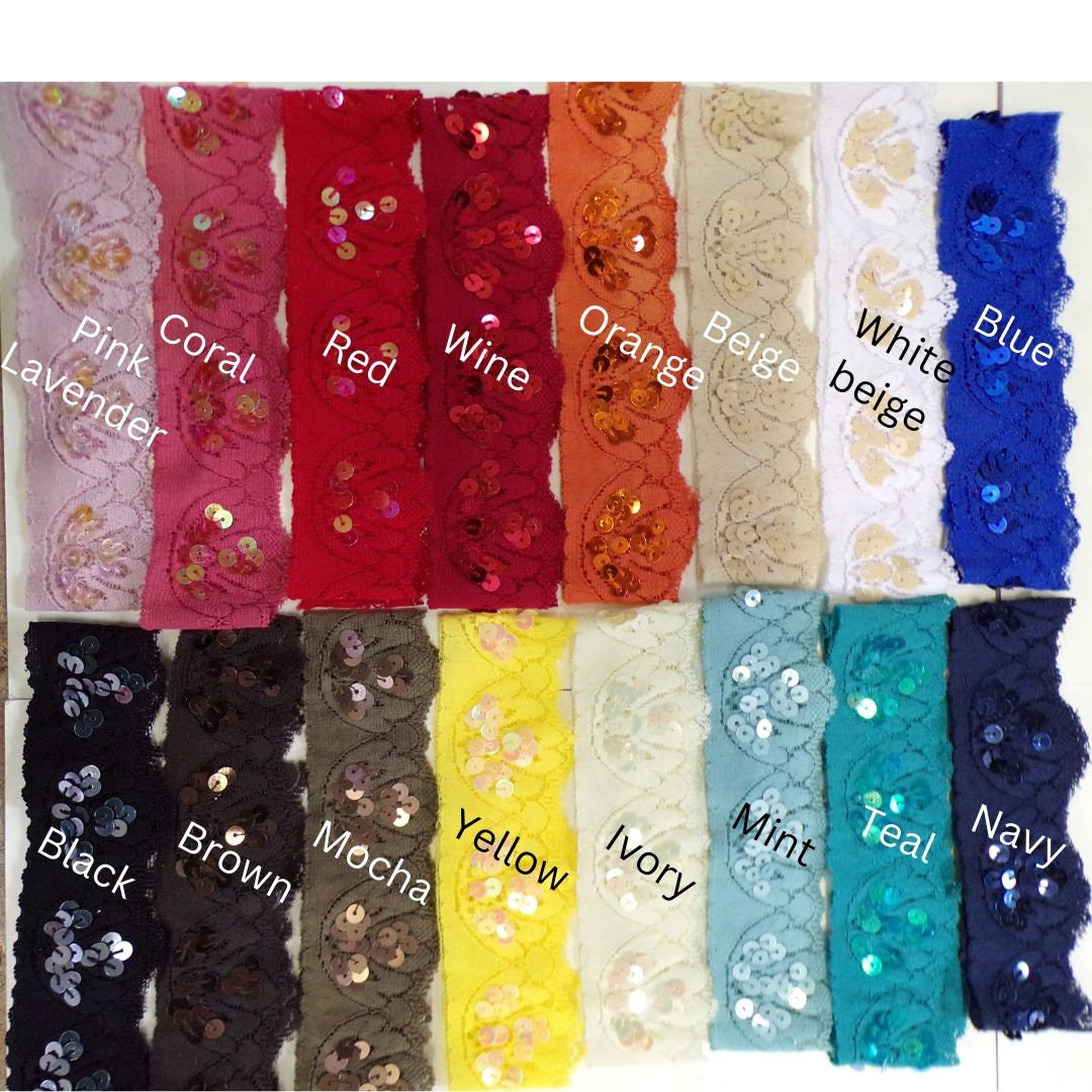 4cm Wide, Fine Sequins Stretch Lace Trim for Sewing, Craft, Lace ...