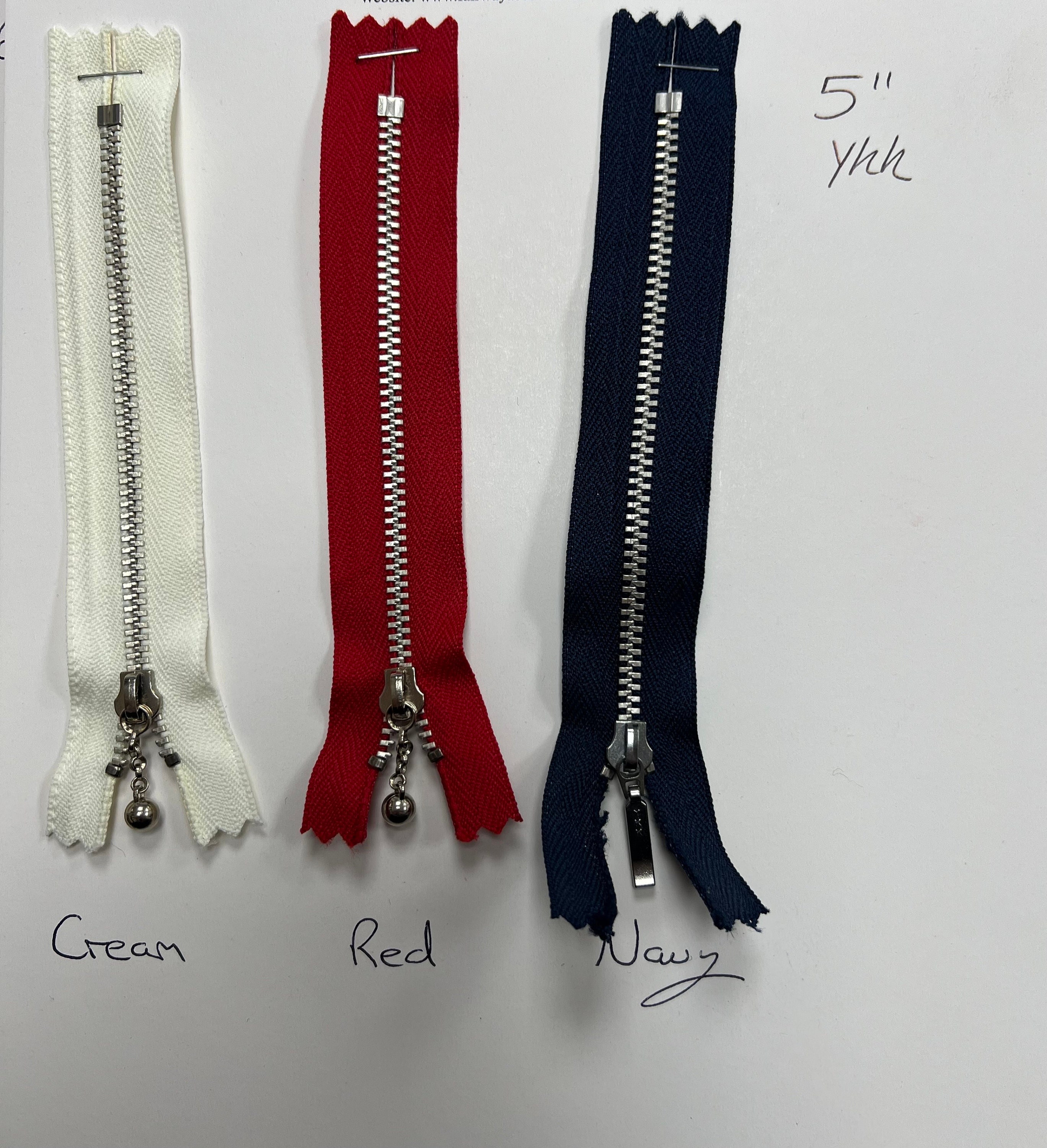 5'' YKK Metal Closed End Zip, Cream Zip, Navy Zip, YKK Zip, Metal Zip ...