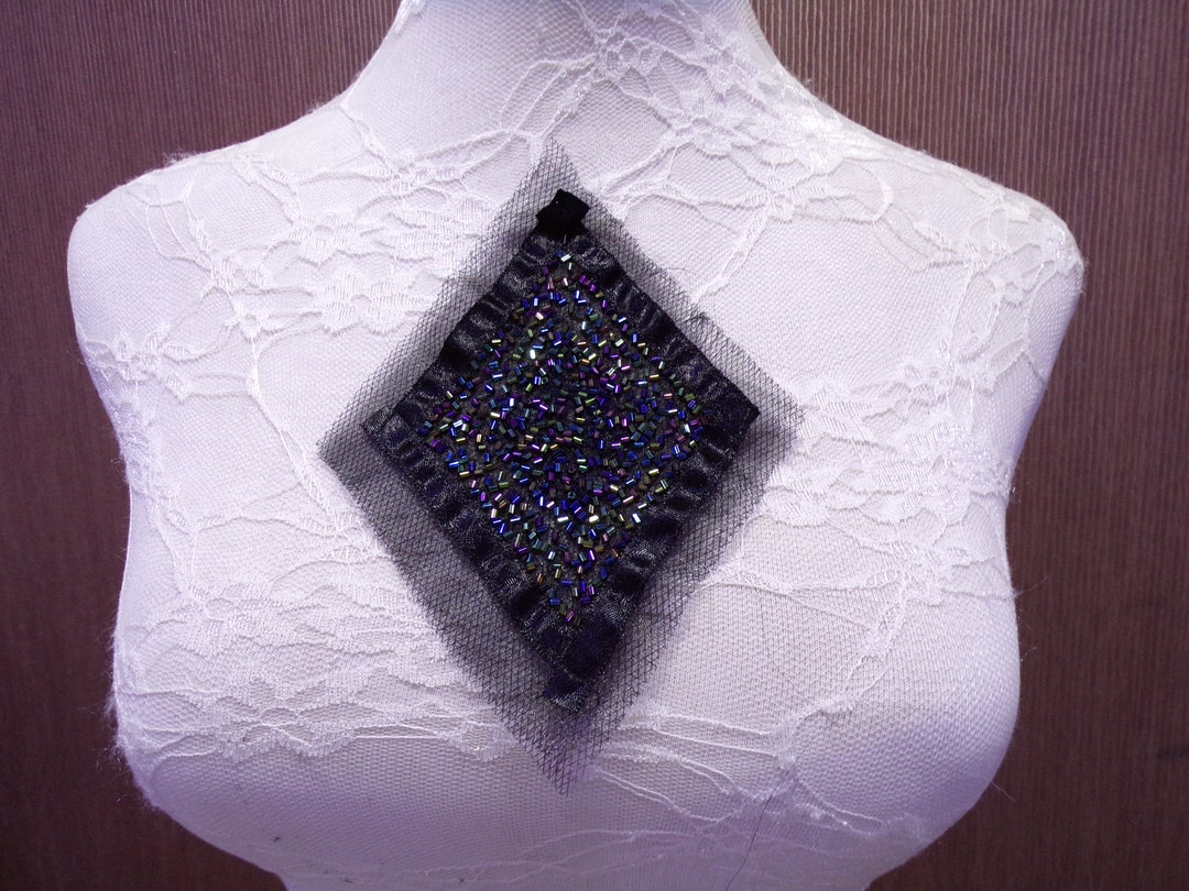 Black Beaded Applique, Beaded Patch, Decor, Applique for Dress, Top ...