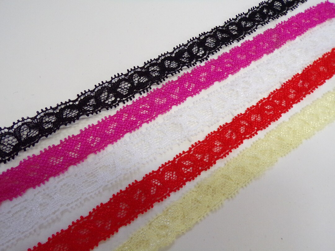 Narrow Stretch Lace Trim 1.5cm Wide in 5 Colours, Lace, Stretch Lace ...