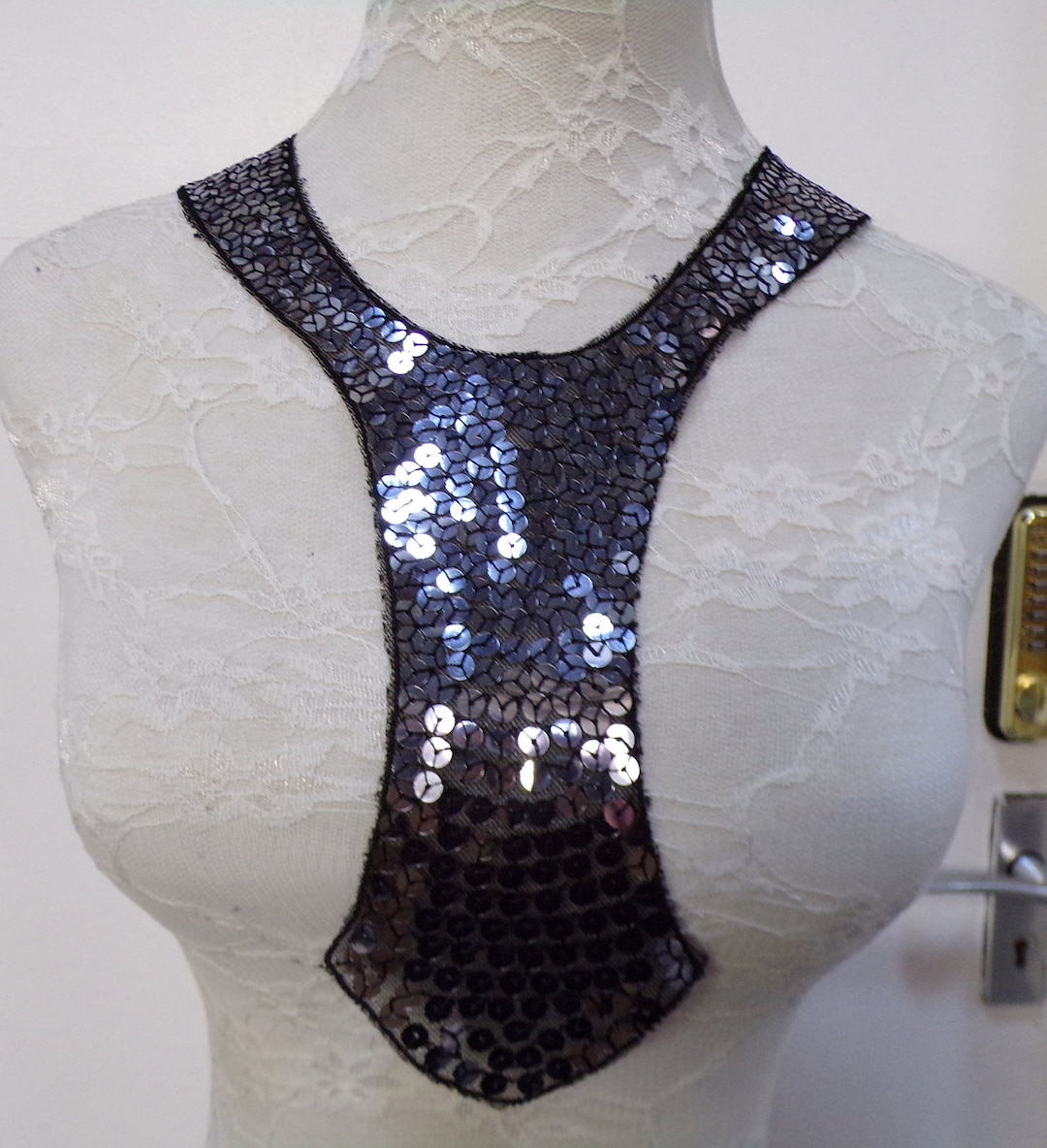 Black Sequin Applique, Sequin Neck Trim, Sequin Lace, Sequin Patch for ...