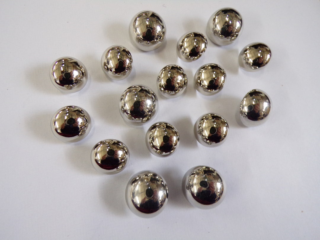 15mm, 18mm, Silver Shank Buttons, Half Ball Buttons, Silver Metallic ...