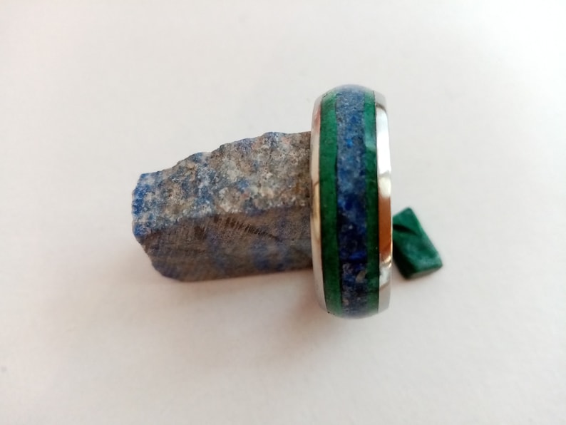 Raw Stone Titanium Ring: Malachite & Lapis Lazuli Band (7mm) - Etsy