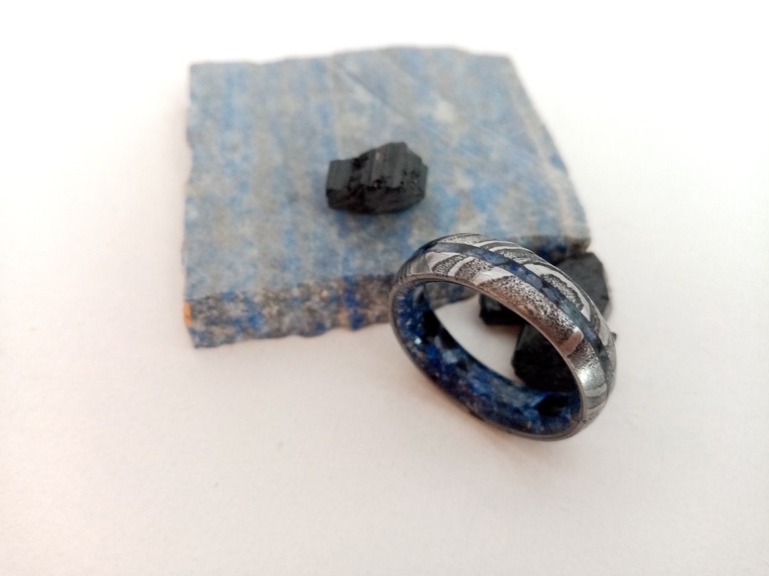 Handmade Damascus Steel Ring: Lapis Lazuli & Tourmaline Stone Band - Etsy