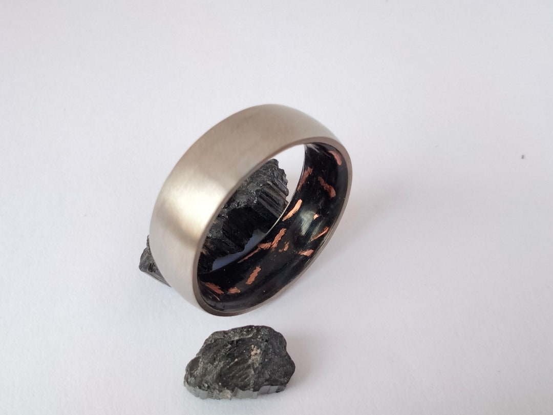 Unique Wedding Band Titanium Raw Tourmaline Stone and Recycled Copper ...