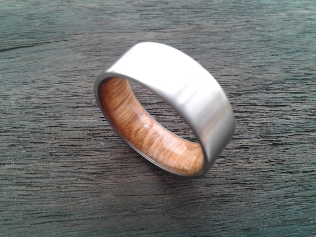 Bourbon Barrel Wood Ring: Titanium Mens Wedding Band, Square 8mm - Etsy