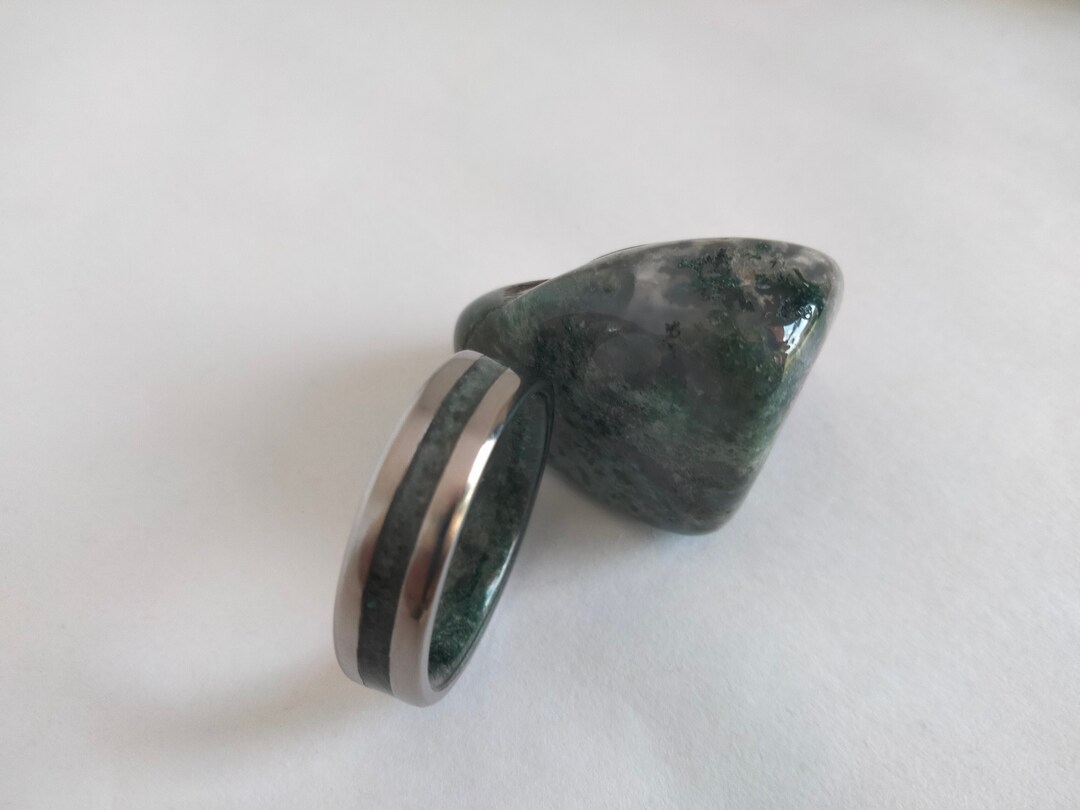 Mens Gemstone Ring, Male Wedding Band, Womens Engagement Band, Moss ...