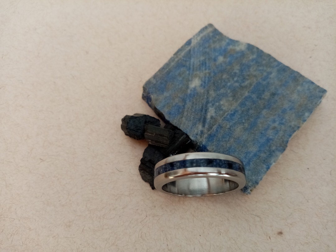 Titanium Wedding Band: Lapis Lazuli & Tourmaline Stone Ring - Etsy