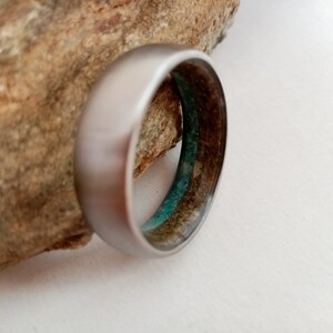 Petrified Wood & Turquoise Titanium Ring: Natural Stone Wedding Band - Etsy
