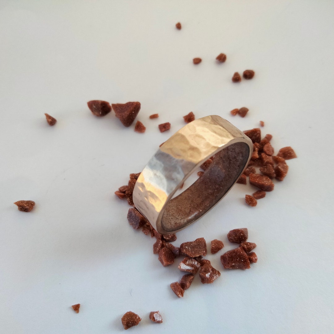 Hammered Bronze Anniversary Ring: Raw Sunstone Unisex Band - Etsy