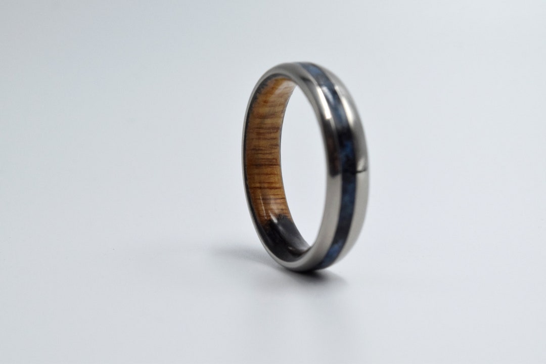 Unique Wedding Band for His or Hers, Titanium Bright Band Lapis Lazuli ...