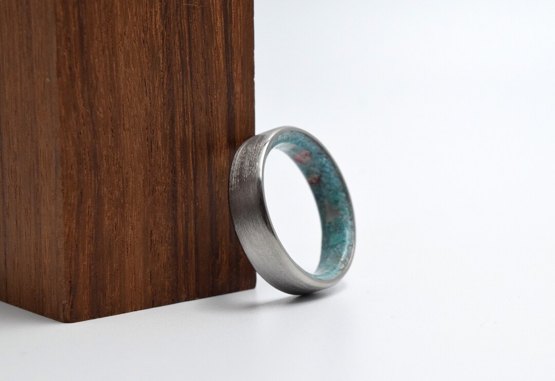 Mens Wedding Band Ocean Themes, Titanium Engagement Brushed Band ...