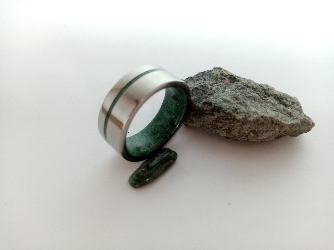 Titanium Emerald Ring: Raw Stone Wedding Band, His and Hers - Etsy