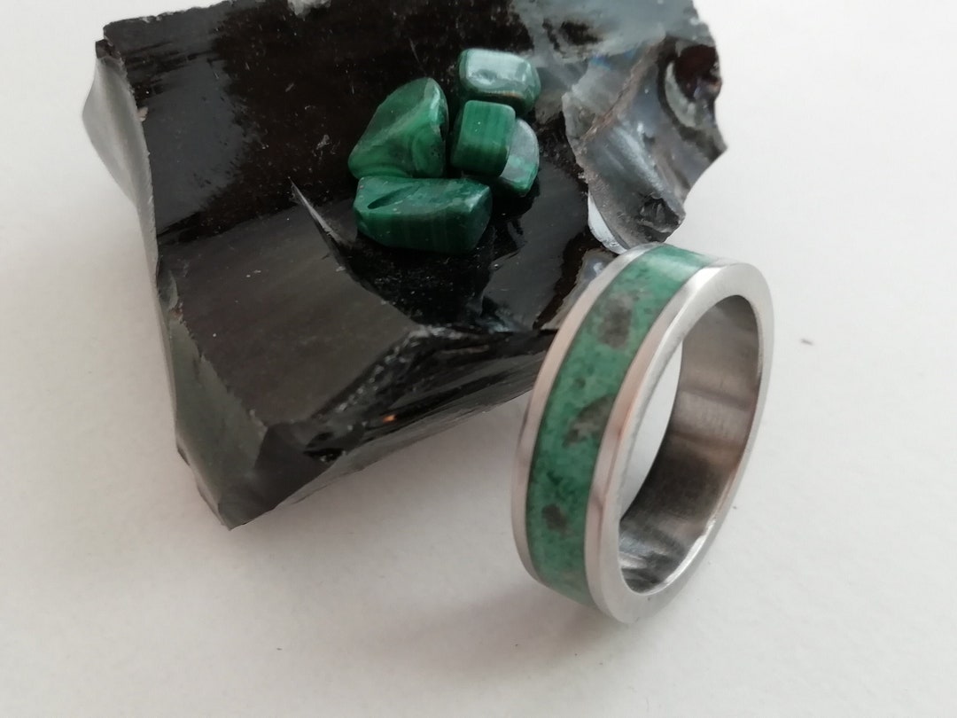 Raw Stone Wedding Band Titanium for Men Women Engagement Ring His and ...