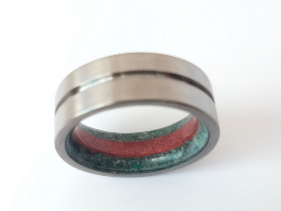 Redwood Jade Titanium Wedding Band: Raw Stone Unisex Ring - Etsy