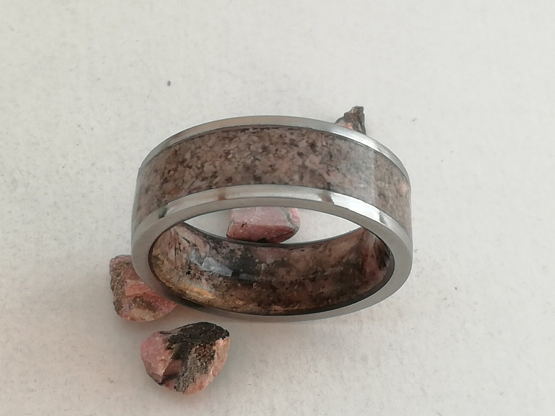 Rhodonite Stone Wedding Ring: Raw Gemstone Titanium Band, Unisex 8mm - Etsy