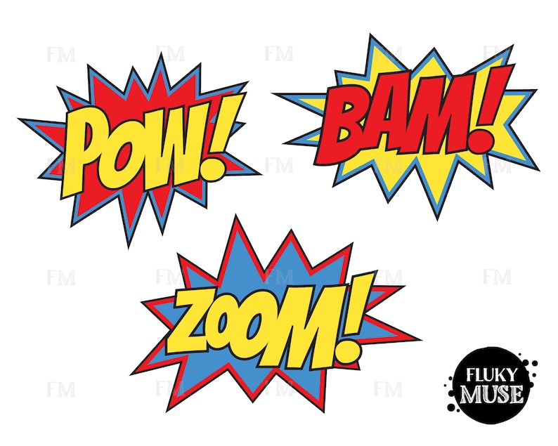 Comic Book Word Set SVG / Pow Bam Zoom SVG / Superhero Clipart - Etsy