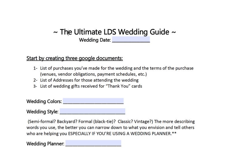 The Ultimate LDS Wedding Template - Etsy