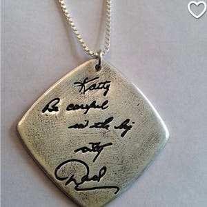 Custom Handwriting Message on a Curved Diamond Pendant or - Etsy
