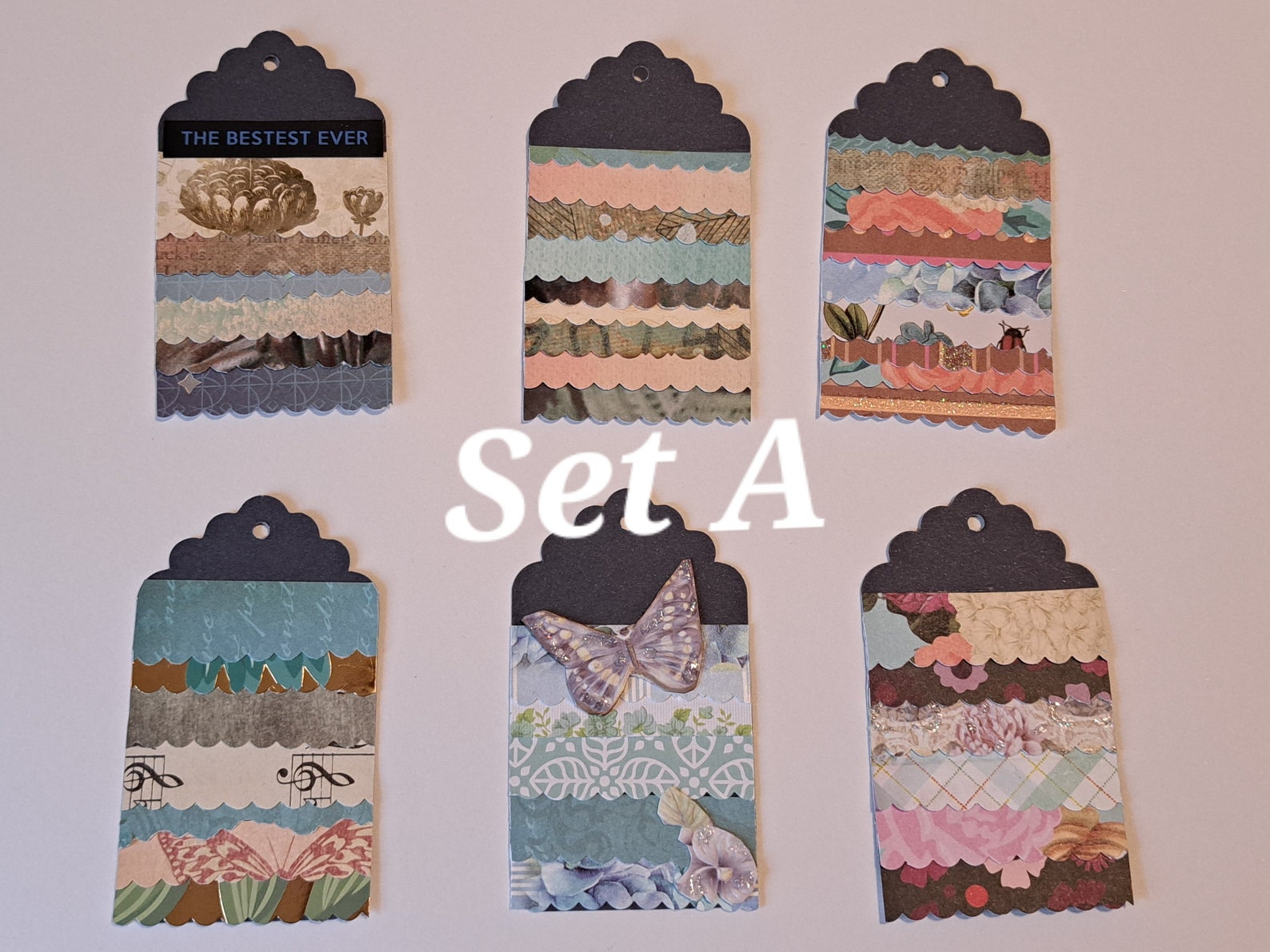 Set of 6 Journaling Tags, Multi Color Tags, Mixed Media Tags, Ephemera ...