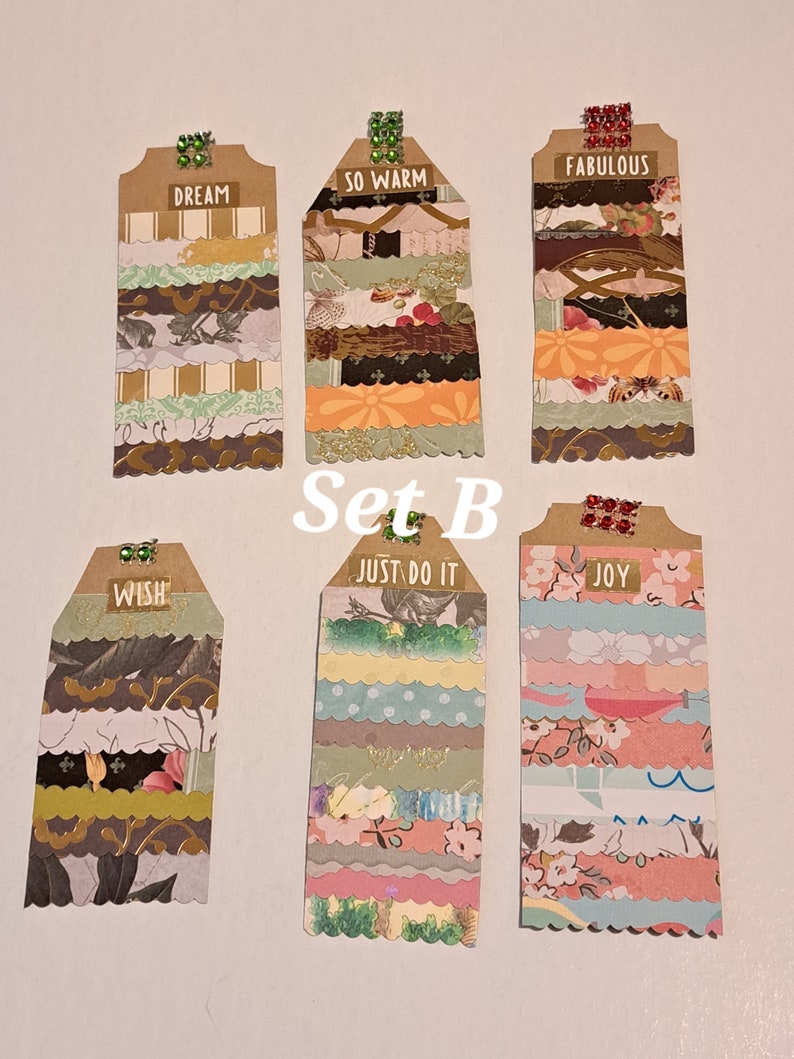 Set of 6 Journaling Tags, Multi Color Tags, Mixed Media Tags, Ephemera ...