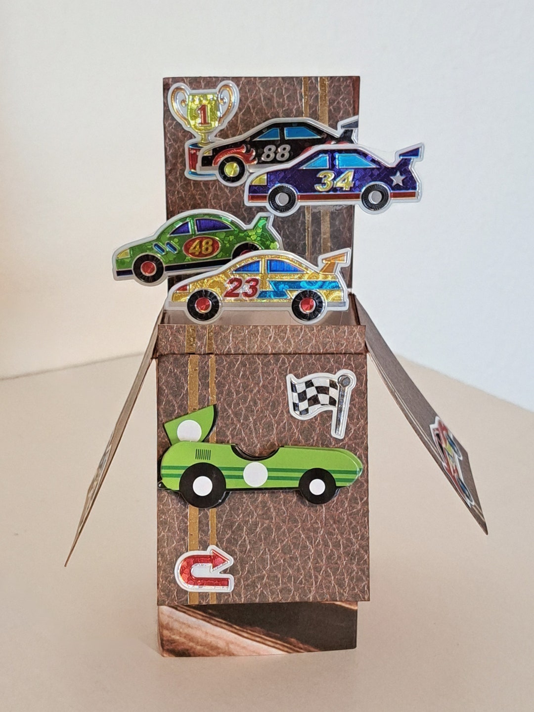 Race Car Pop up Card, Racetrack 3D Box Card, Nascar Greeting Card ...