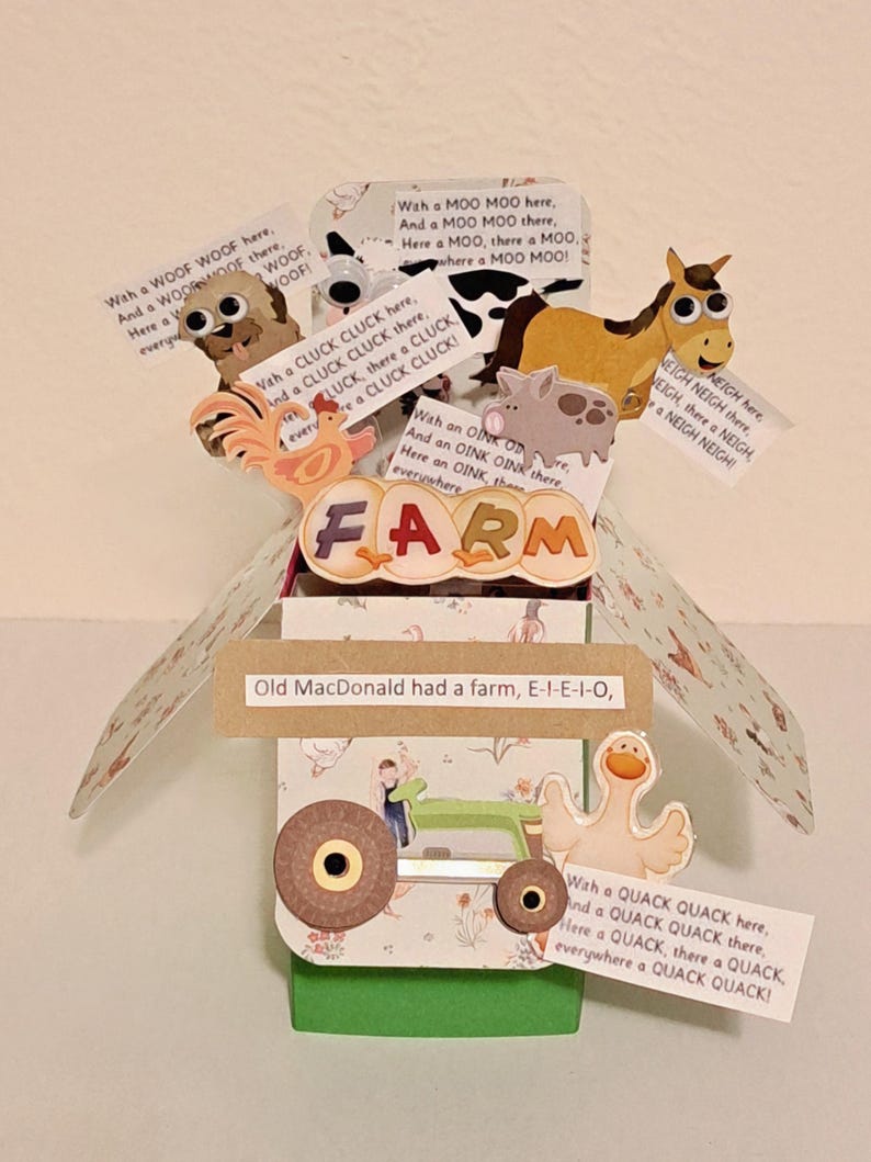 Farm Animals Greeting Card, Birthday Pop up Card, Old Mcdonald Had a ...