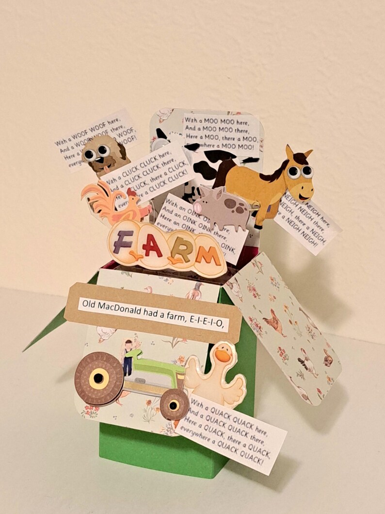 Farm Animals Greeting Card, Birthday Pop up Card, Old Mcdonald Had a ...