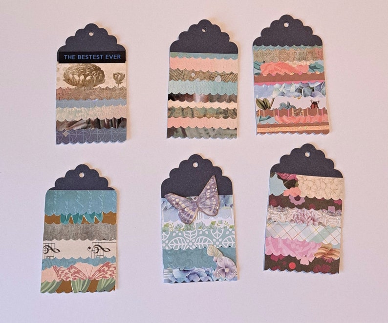 Set of 6 Journaling Tags, Multi Color Tags, Mixed Media Tags, Ephemera ...