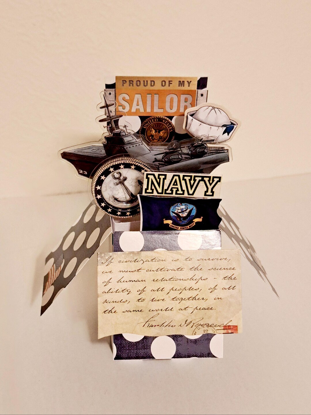 Veterans Pop up Card, Navy Card, Retirement 3D Box Card, Thank You Card ...