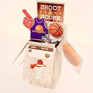 Basketball Pop up Card, Birthday Greeting Card, Graduation 3D Box Card ...