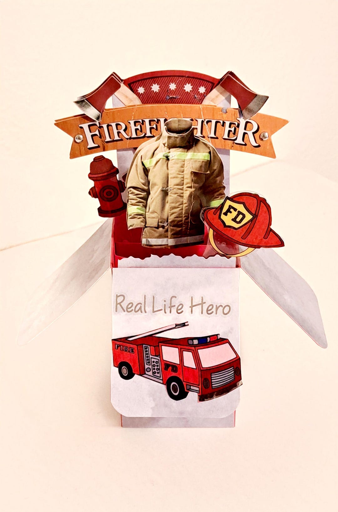Firefighter Card, Birthday Pop up Card, Retirement Card, 3D Box Card ...