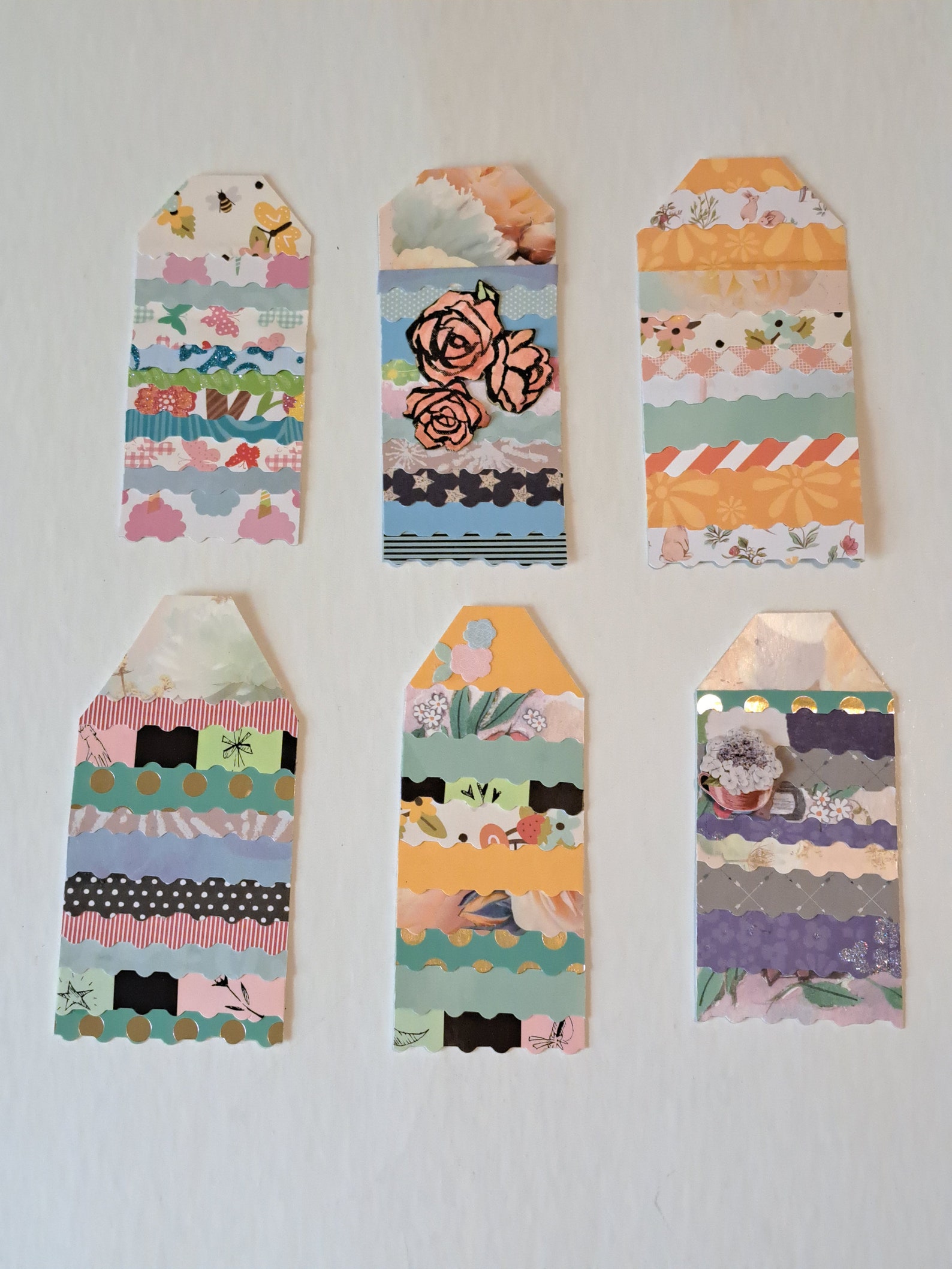 Set of 6 Journaling Tags, Multi Color Tags, Mixed Media Tags, Ephemera ...