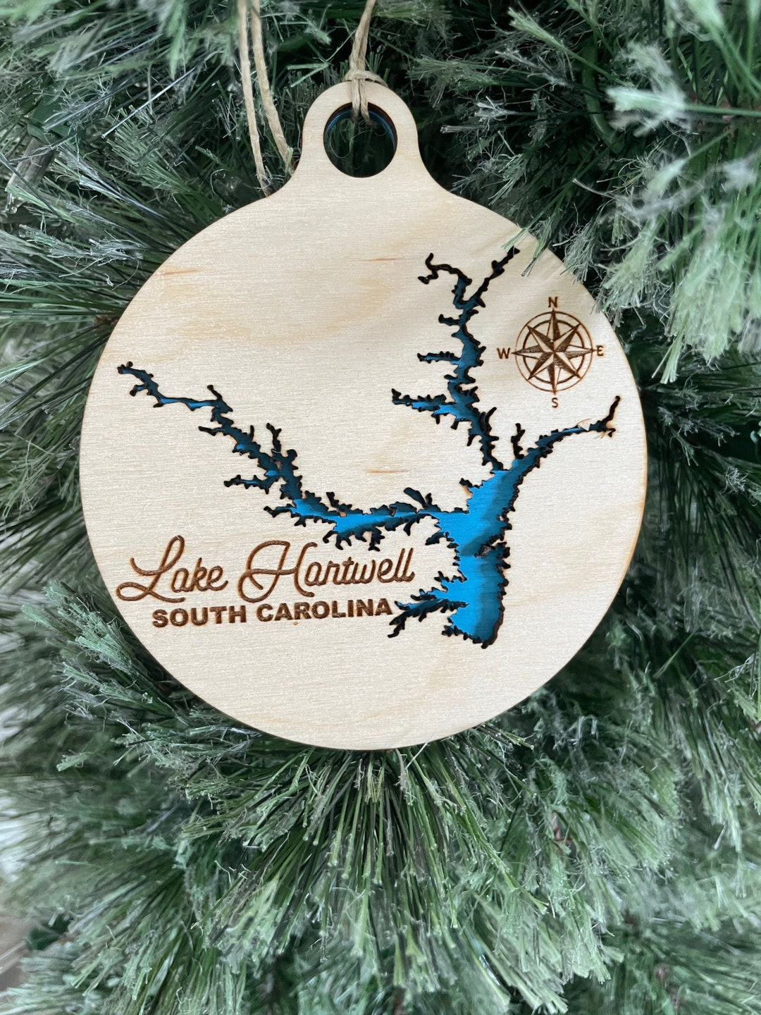 Lake Hartwell South Carolina Christmas Ornament: Engraved Wooden 3D ...