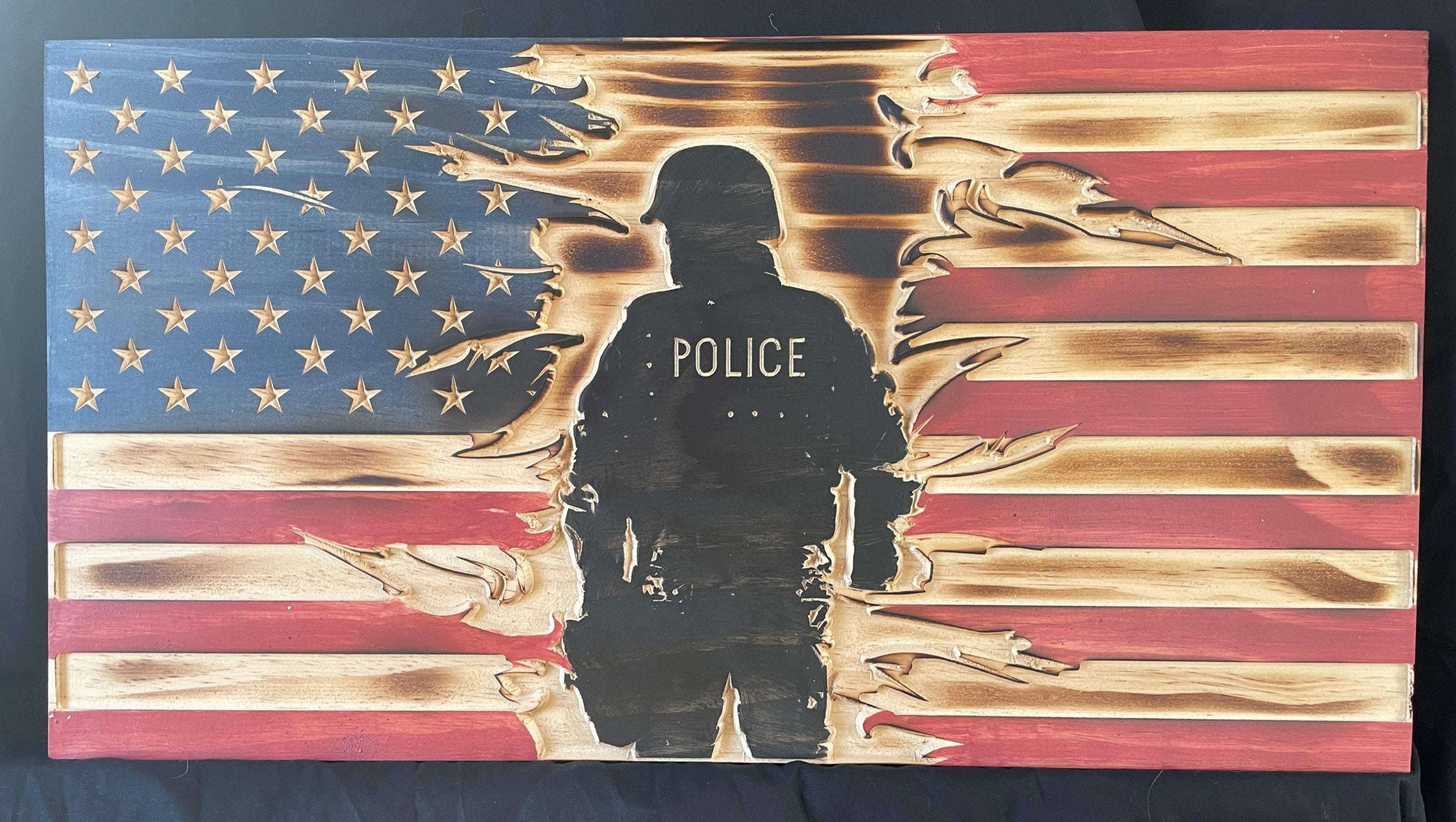 American Flag Tattered Police Rustic Flag Rustic Wood American Flag - Etsy