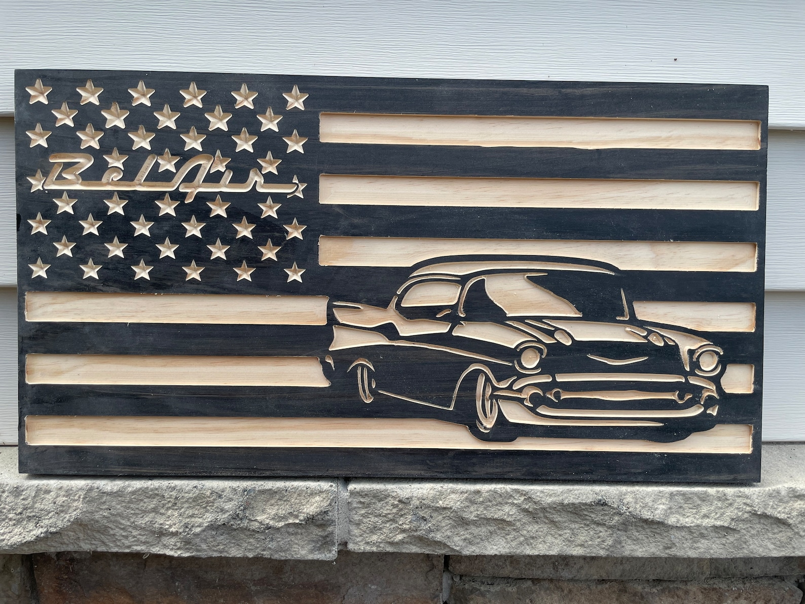 1957 Chevy Bel Air American Flag: Wooden Muscle Car Wall Art - Etsy